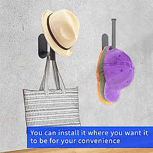 Hat Racks for Baseball Caps, 2 Pack Stainless Steel Adhesive Hat Hanger Hooks Holder for Wall, Multi-Function Hat Storage Organizer Hanger, Hat Hooks Wall Mount for Closet Bedroom Storage, Black