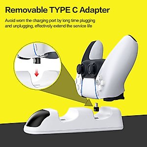 Controller Charging Station, SEVENKA Charger Dock, Fast Charging Stand with USB Type C Converter Compatible with PlayStation 5/PS5 Dualsense Controller, Dual USB C Fast Charging for Dual Controller