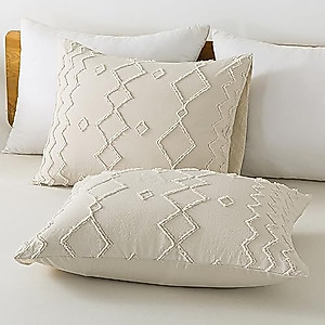 Andency Beige Tufted Comforter Set King(104x90Inch), 3 Pieces(1 Boho Comforter, 2 Pillowcases) Textured Farmhouse Comforter, Soft Microfiber Down Alternative Geometric Comforter Bedding Set