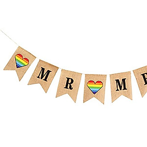 Mandala Crafts Burlap Mr and Mr Banner for Gay Wedding Decorations - Gay Wedding Sign for LGBT Wedding Decorations Gay Engagement Party Decorations