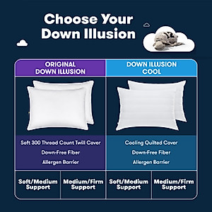 Serta Down Illusion Soft Hypoallergenic Soft/Medium Bed Pillows for Side, Stomach or Back Sleepers (2 Pack), King, White