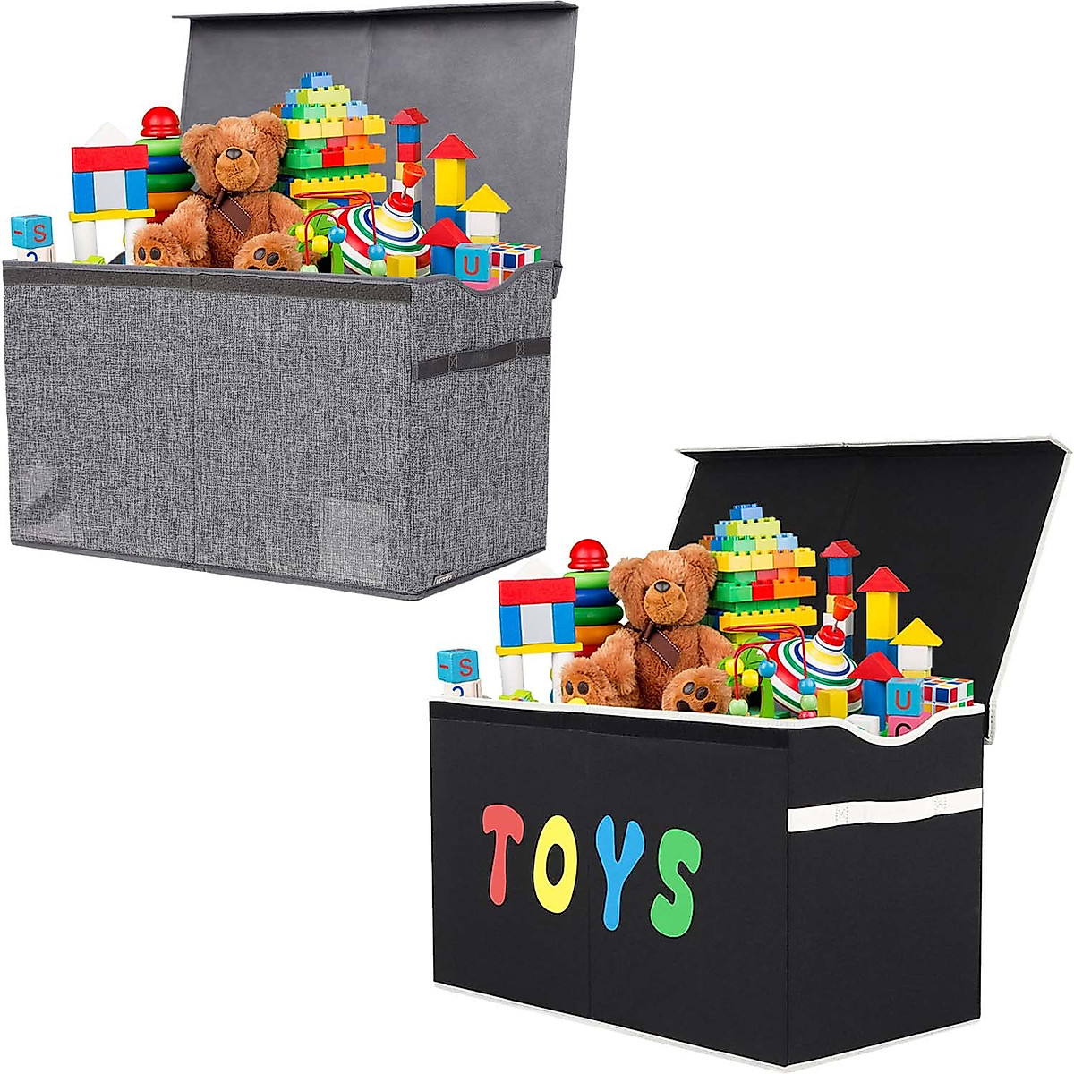 YOLOXO 2 Pack Toy Box Chest, Collapsible Sturdy Storage Bins with Lids, Extra Large Kids Toy Storage Organizer Boxes Bins Baskets