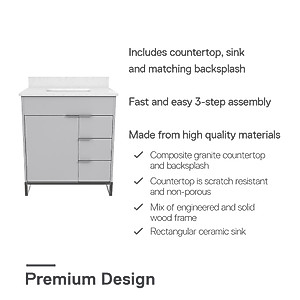 CosmoLiving by Cosmopolitan Leona Bathroom Vanity, 30", Gray