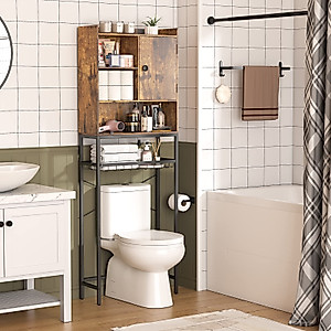 Lifewit Over The Toilet Storage Cabinet, Bathroom Organizer Shelves Over Toilet Storage, Freestanding Bathroom Rack Space Saver with Adjustable Shelves, Light Brown