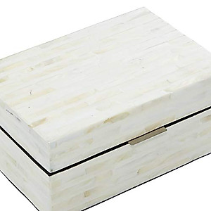 Deco 79 Mother of Pearl Handmade Box with Hinged Lid, Set of 2 12", 8"W, White
