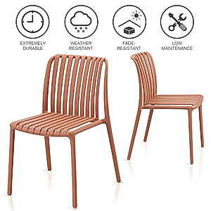 Werph Modern Outdoor Dining Chairs Set of 2, All-Weather Resin Stackable Chairs, Patio Dining Chairs with High Back, Kitchen, Restaurant,Orange