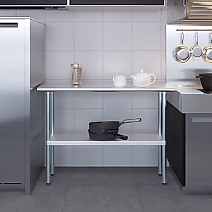 AmGood 14 in. x 48 in. Stainless Steel Work Table | Metal Kitchen Food Prep Table | NSF