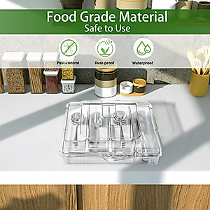 CDWMJ Silverware Organizer for Drawer & Countertop with Lid, Plastic Flatware Cutlery Tray with 5 Compartments, Dustproof Portable Kitchen Utensil Holder