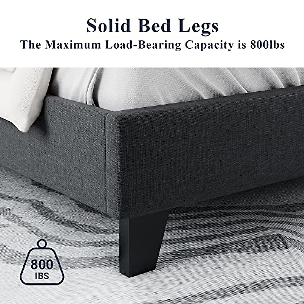 Allewie Queen Size Platform Bed Frame with Wingback/Fabric Upholstered Square Stitched Headboard and Wooden Slats/Mattress Foundation/Box Spring Optional/Easy Assembly, Dark Grey