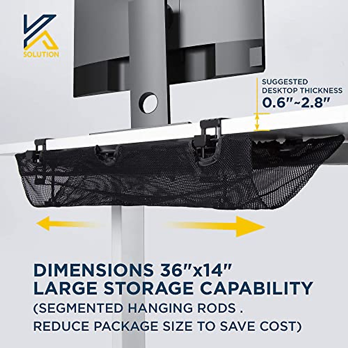 Under Desk Mesh Cable Management – 36 inch Cable Manager Tray for Cord Power Strip -No Drill Cable Management - Safe Wire Management Net for Desks, Office, and Home (Black)