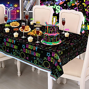XJLANTTE 3 Pack Glow Party Tablecloth Supplies - Neon Plastic Disposable Birthday Table Cover, Black Light Rectangle All Over Print Table Cloth 51"x86.6" for Glow in The Dark Parties Decorations