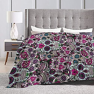 Throw Blanket Purple Sugars Skulls Summer Blanket Cooling Blanket Super Soft Micro Fleece Blanket Lightweight Comfort Warm for Couch Travel Chair - All Season Premium Bed Blanket 50 X 40 Inches
