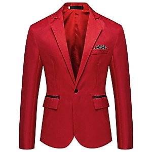 Maiyifu-GJ Men Casual Slim Fit Suit Jacket Lightweight Notched Lapel Business Sport Coat 1 Button Daily Wedding Party Blazer (Red,X-Large)