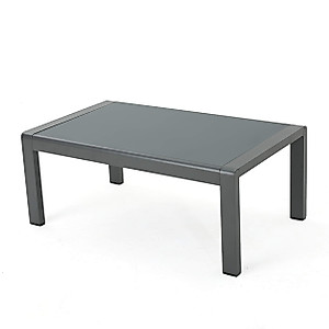 Christopher Knight Home Cape Coral Outdoor Aluminum Coffee Table with Tempered Glass Table Top, Grey