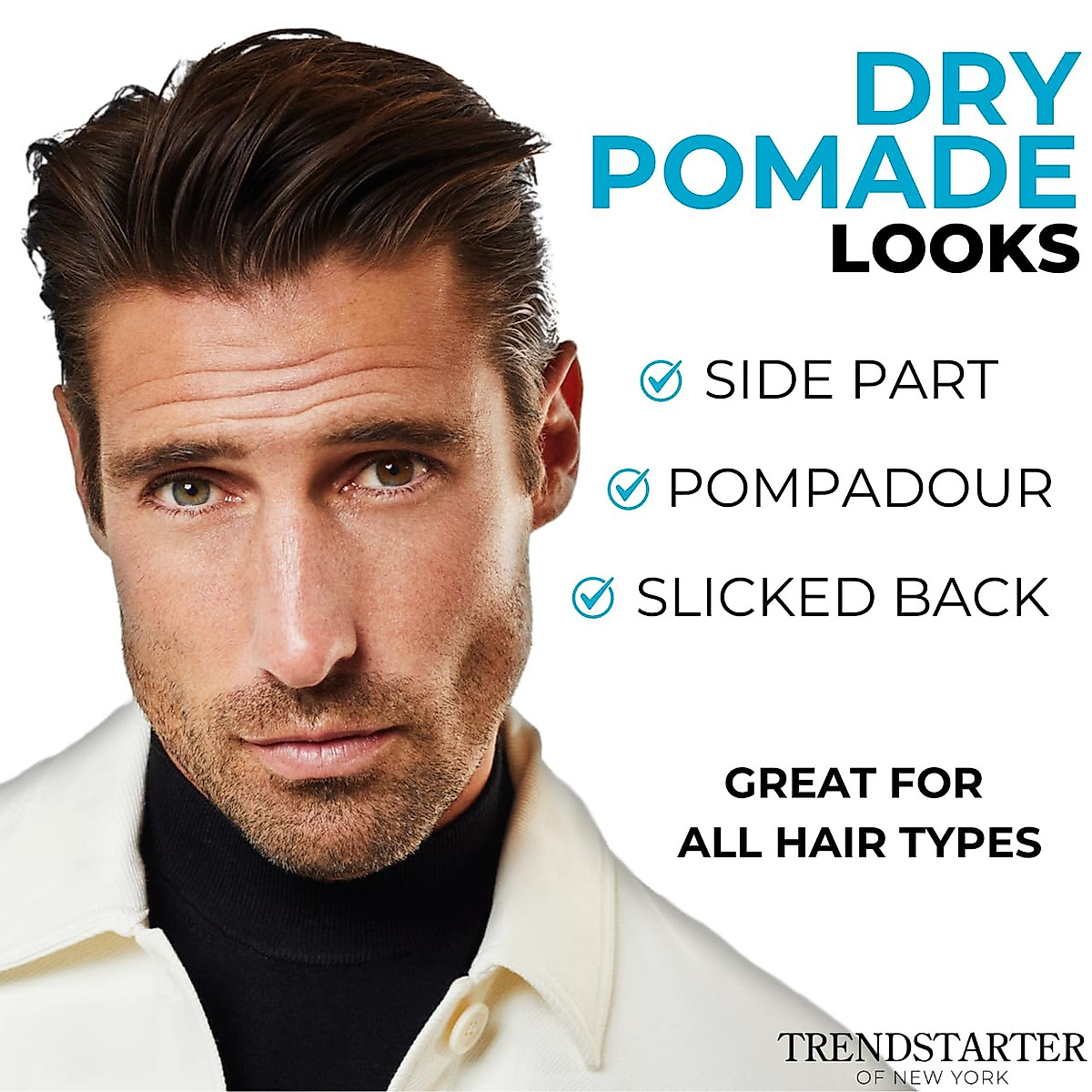 TRENDSTARTER - DRY POMADE (4oz) - Firm Hold - Low Shine - Water-Based Gel Type Pomade - All-Day Hold Premium Hair Styling Products