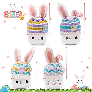 Vansolinne Easter Marshmallow Mug Hats Strip and Wavy Bunnies Crochet Ceramic Cup Toppers Mini Rabbit Mug Hat Cover Spring Kitchen Tiered Tray Decoration Baubles Eggs Holiday Celebration Decor 4PCS