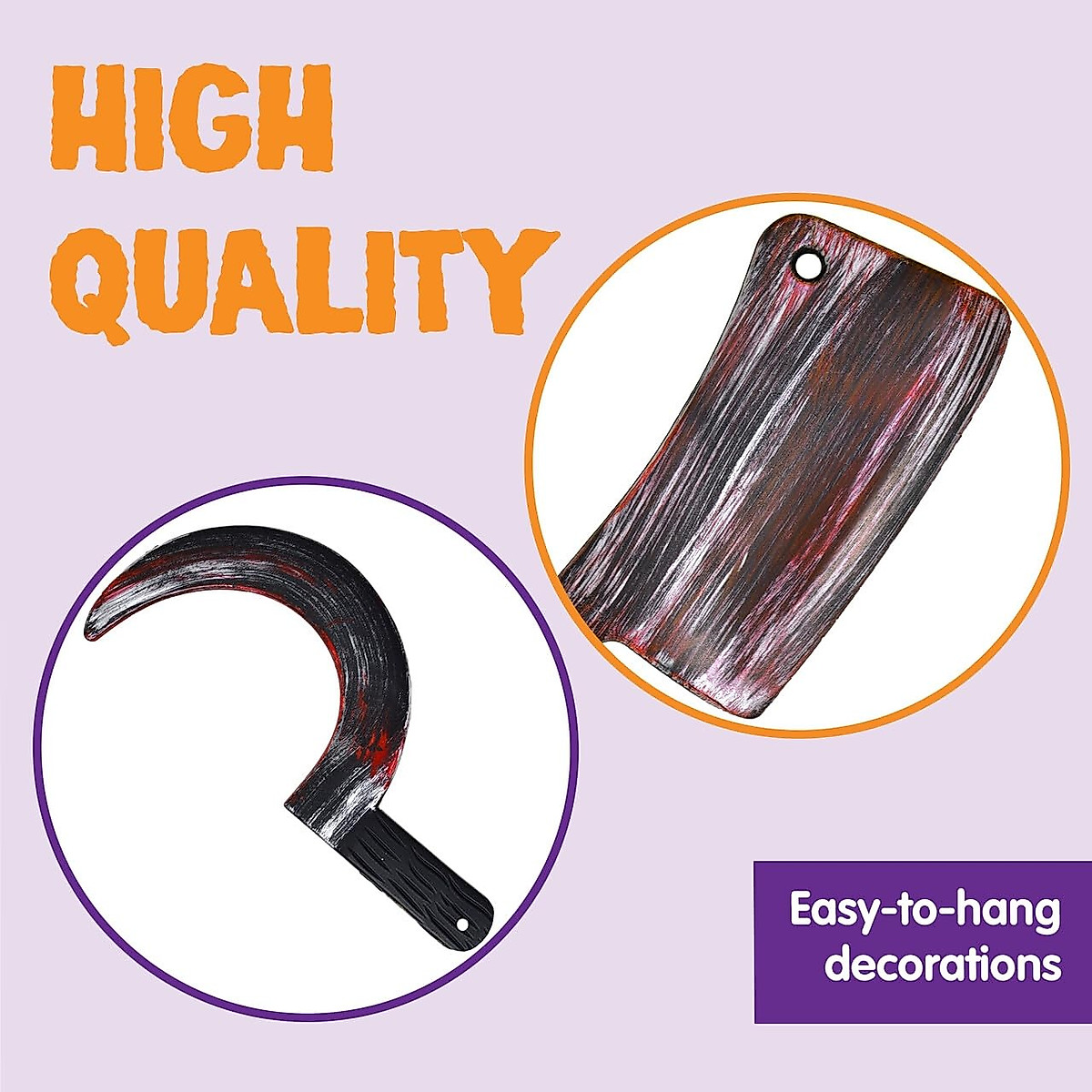 JOYIN 5 Pcs Knife Weapons Halloween Decorations Outdoor Indoor Toys Halloween Home Decor Haunted House Fake Blood, Machete Axe Cleaver Sickle