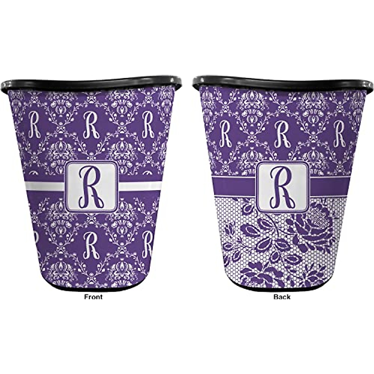 RNK Shops Initial Damask Waste Basket - Double Sided (Black) (Personalized)