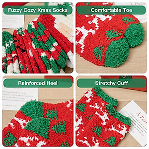 MarJunSep 24 Pairs Christmas Fuzzy Cozy Socks for Women Teen Girls Plush Fluffy Slipper Holiday Sleeping Santa Socks Gifts