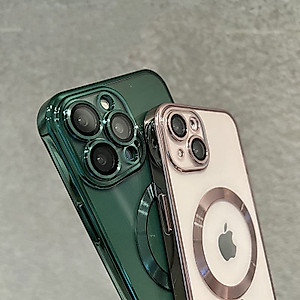 ZIYE Magnetic Case for iPhone 13 Pro Max Case [Compatible with MagSafe] Camera Lens Protector Plating Luxury Cover for Women Men Clear Soft TPU Shockproof Protective Phone Case - Green
