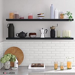 Ballucci Floating Shelves for Wall, 60" Wood Wall Shelf Set of 2, with Invisible Brackets for Bathroom, Living Room, Bedroom, Kitchen, Nursery, 8" Deep, Black