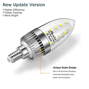 Auzilar E12 LED Light Bulbs, 12W LED Candelabra Bulbs 100 Watt Equivalent, 1200LM, 6000K Daylight White Ceiling Fan Light Bulbs, Decorative Candle Base E12 Non-Dimmable LED Chandelier Bulbs,Pack of 4