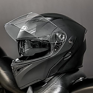 OUMURS DOT Modular Motorcycle Full Face Helmet Flip-Up Dual Visor, Lightweight & DOT Approved, Matte Black