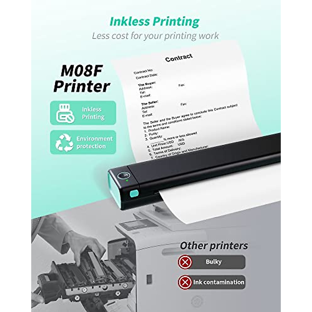 Itari Portable Printer Wireless for Travel - M08F-Letter Bluetooth Mobile Printer Support 8.5" X 11" US Letter, Inkless Thermal Compact Printer, Compatible with Android and iOS Phone & Laptop