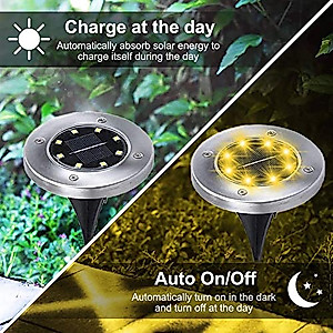 SIATOM Solar Ground Light 8 Pack-8 LED Solar Garden Lights Inground Outdoor Landscape Lighting IP65 Waterproof for Pathway Walkway Lawn Warm White Light