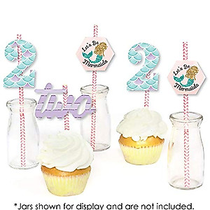 2nd Birthday Let's Be Mermaids - Paper Straw Decor - Second Birthday Party Striped Decorative Straws - Set of 24