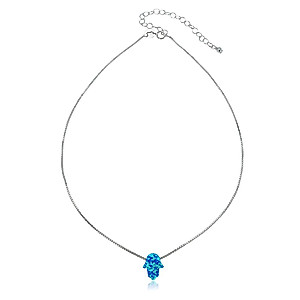 B. BRILLIANT Hamsa Necklace for Women Sterling Silver Opal Blue Hamsa Necklaces Stacking Holiday Gift Birthday