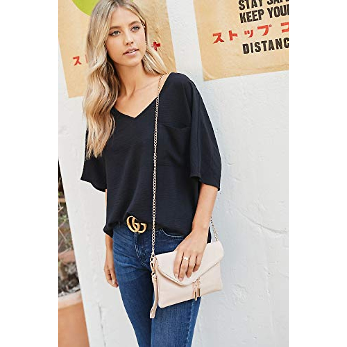 FashionPuzzle Envelope Wristlet Clutch Crossbody Bag with Chain Strap (Mustard) One Size