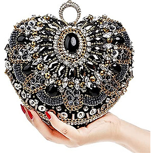 Purses & Totes, Evening Clutches & Crossbody Bags Evening Clutch Bags Beads Clutch Heart Shape Black Autumn Women Crystal Rhinestone Bag Formal Dress Handbags