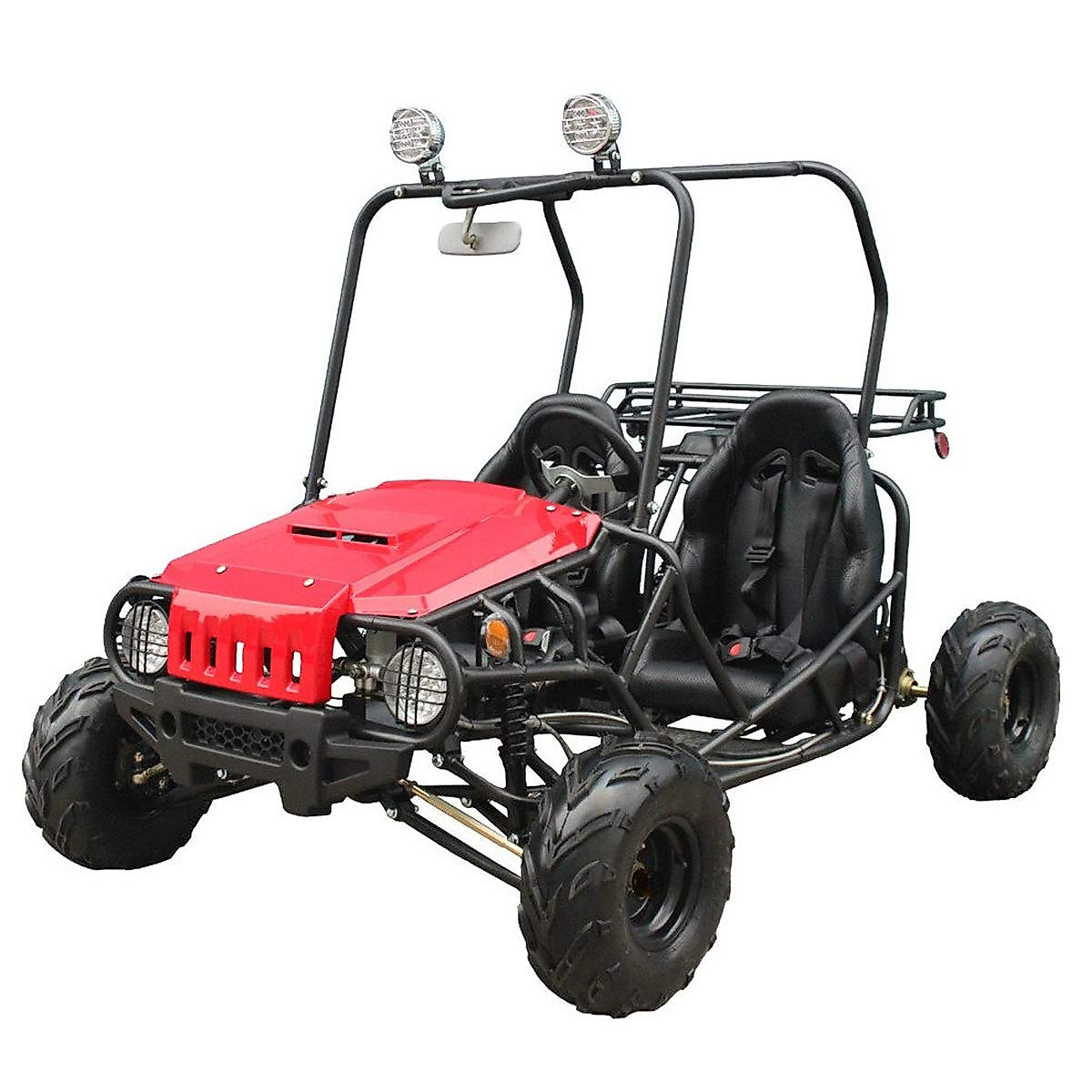 110cc Youth Go Kart Kids Go Cart Gokart 2 Seater Go Kart with Gloves, Google and Handgrip (Black)