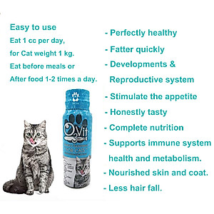 X2 Pcs(100ml) Multivitamin Daily Essential Cat Food Vitamins & Minerals Omega3, Helps Support Health, More Fat, Digestion, Skin, Coat, Allergy Immune Supplement Nourished Blood & Eye