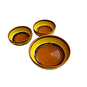 Canyon Cactus Ceramics Spanish Terracotta Set of 3 Small Dipping Bowls, Yellow