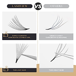 LASHVIEW 1000 Premade Volume Eyelash Extensions Mixed Tray 10D D Curl Premade Lash Fans Pointed Handmade Thin Base (10D-0.07D,9-16mm)