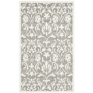 SAFAVIEH Amherst Collection Accent Rug - 3' x 5', Dark Grey & Beige, Floral Design, Non-Shedding & Easy Care, Ideal for High Traffic Areas in Entryway, Living Room, Bedroom (AMT424R)