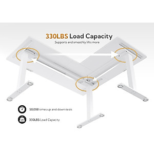 Claiks Triple Motor L Shaped Standing Desk, 63 x 55 inch Corner Stand Up Desk, Adjustable Height Desk with Splice Board, White Frame/White Top