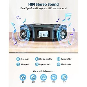CD Player Portable, FELEMAN Upgraded 2 in 1 Portable CD Player & Bluetooth Speaker, Rechargeable Boombox CD Player for Car/Home with Remote Control, FM Radio, Support AUX/USB, Headphone Jack