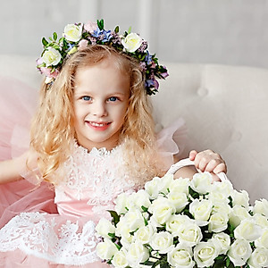 Hoteam 40 Pcs Artificial Roses Flowers Realistic Silk Roses Bouquet with Long Stem Roses Valentine‘s Day Fake Roses Bouquet for Wedding Centerpieces Bridal Shower Party Decor(White)