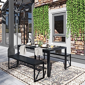 VICLLAX 3-Person Outdoor Bench 53" Long Garden Bench Metal Frame Backless Porch Patio Bench, Black