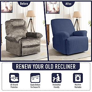 TAOCOCO Recliner Cover 4-Pieces, Recliner Stretch Sofa Slipcover, Recliner Cover 1 Seater, Couch Protector Soft, Furniture Protector Covers with Elastic,Chair Covers Jacquard Pattern (Navy Blue)