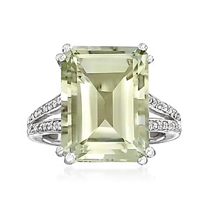 Ross-Simons 11.00 Carat Prasiolite and .10 ct. t.w. White Topaz Ring in Sterling Silver. Size 6