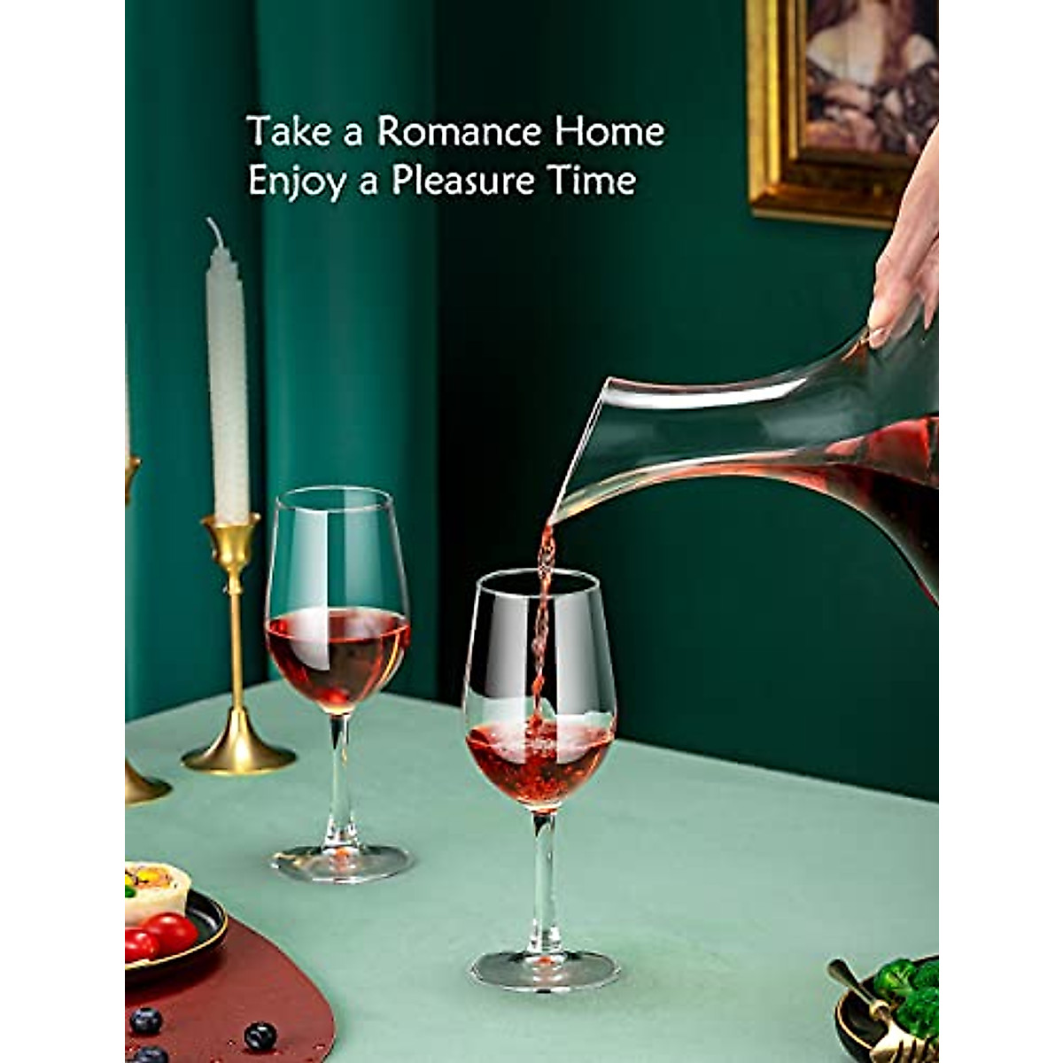 Gezzeny Wine Decanter, 50 oz Crystal Decanter Set 1.5L Wine Carafe, Red Wine Glass Decanter Set with Wine Accessories - Two Red Wine Glasses, Cleaning Beads, Drying Stand, Wine Gifts for Men/Women