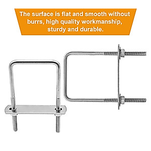 BokWin 4PCS M6x50x100mm Stainless Steel Square U-Bolt Tie Down U Bolt with Frame Plate、Washer and Nuts