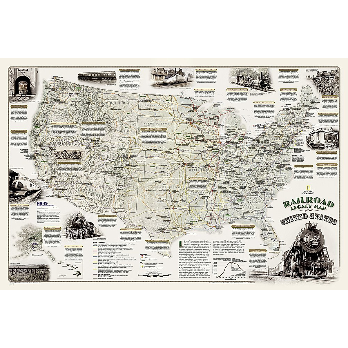 National Geographic Railroad Legacy Map of the United States Wall Map (Poster Size: 36 x 24 in) (National Geographic Reference Map)