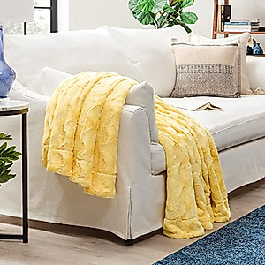 Chanasya Soft Wave Faux Fur Throw Blanket - Soft, Lightweight Reversible Sherpa & Minky Blanket - 50" x 65” - Yellow