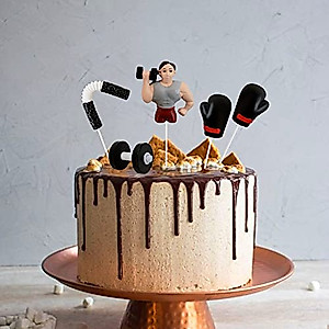 Ercadio 5 Pack Resin 3D Weight Lifting Workout Cake Toppers with Barbell Boxing Gloves Nunchaku Cake Picks Bodybuilding Cake Decor Fitness Gym Theme Cake Toppers for Birthday Party Supplies