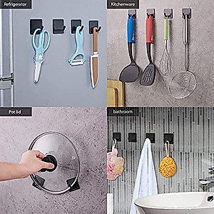 TKMENGY Self Adhesive Hooks, Stick on Hooks Holder for Tea Towel Robe Coat Kitchen Bathrooms,Stainless Steel Sticky Wall Hooks,Waterproof and Rustproof, 4 Pack (Black)